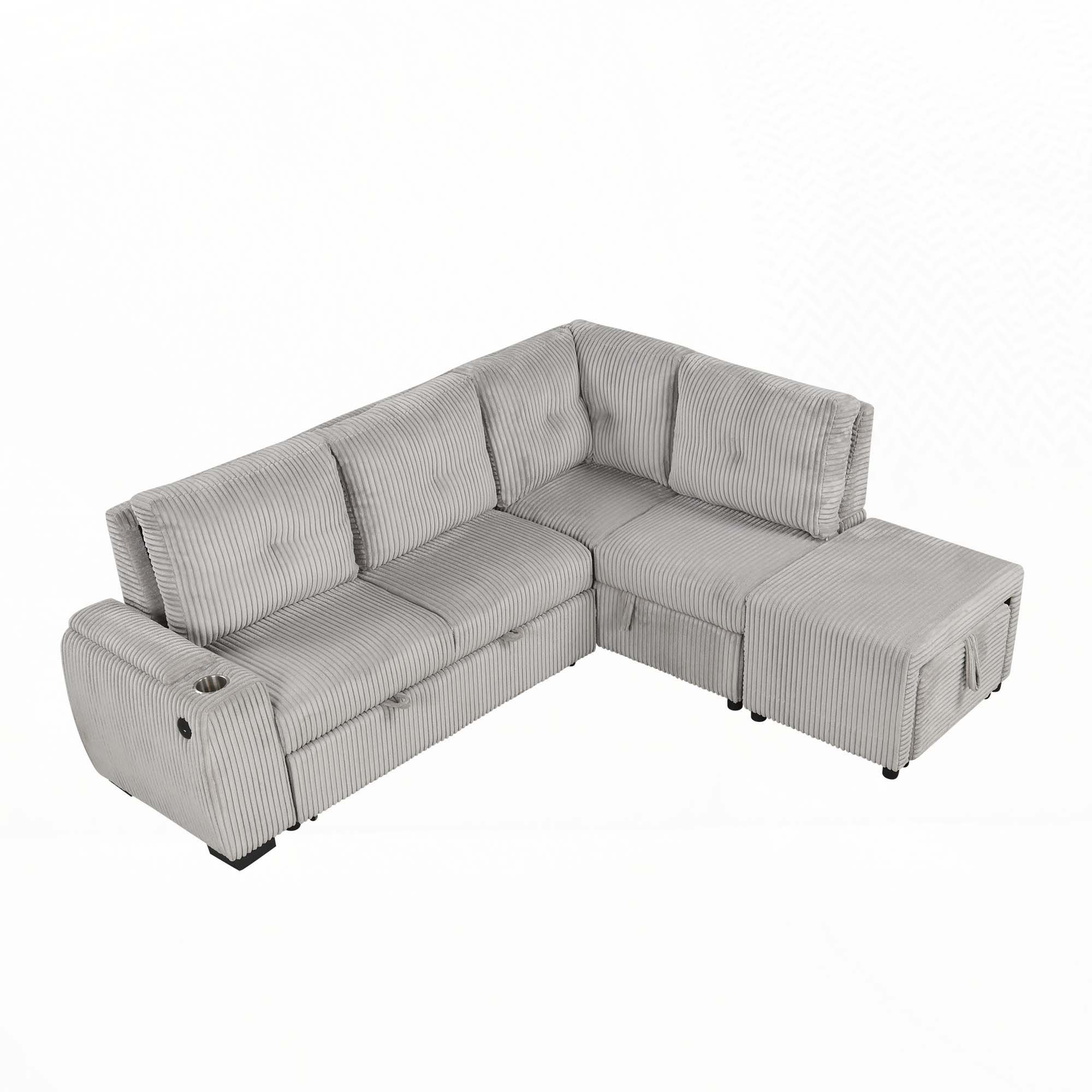 Latitude Run® 94" Sectional Sofa Pull-out Sofa with Movable Ottoman and Stool, Large Storage ...